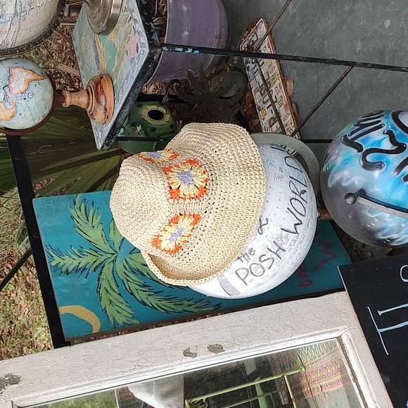 Accessories | Nwt Natural Straw Hat With Orange Blue Granny Square ...